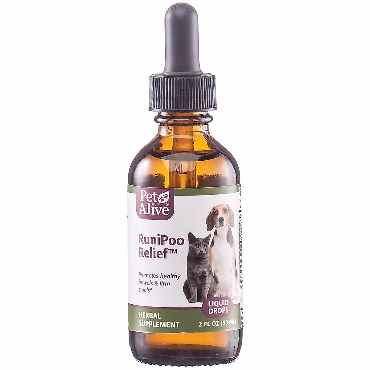 PetAlive RuniPoo Relief - All Natural Herbal Supplement Promotes Health Bowels and Firm Stools in Cats and Dogs - Relieves Common Symptoms of Pet Diarrhea - 59 mL