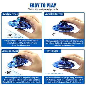 ETPlanet Blue Hand Operated Mini Drones for Kids, Cool Magic UFO Flying Orb Ball Toy, Hover Boomerang Fidget Spinner with Lights, Indoor Outdoor Christmas Birthday Gifts for Boys Girls Teens 8 9 10+