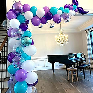 Mermaid Party Balloons 60 Pack, 12 Inch Metallic Purple Tiffany Blue Teal Green White Confetti Latex Helium Balloons for Girls Baby Shower Unicorn Mermaid Theme Birthday Party Decorations Wedding