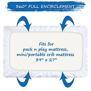 Satin Pack and Play Sheet Fitted, Soft & Silky Portable Playard/Mini Crib Sheets Mattress Cover for Boys and Girls, Compatible with Graco Pack n Play for Baby Hair and Skin, White