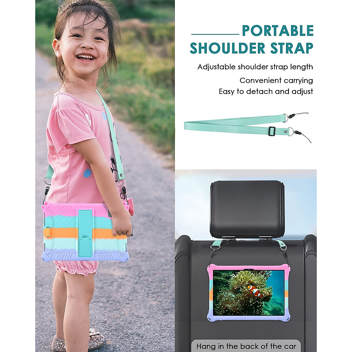 DETUOSI Silicone Case for Okaysea 10.1 inch Tablet with Stylus Pen & Shoulder Strap, Multi-Angle Stand Case, Soft Lightweight Protcetive Cover for QunyiCO 10.1, Moderness MB1001 10.1, Dazzling Pink