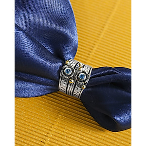 YoTreasure London Blue Topaz 925 Sterling Silver Brass Wide Band Statement Ring