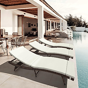 LHBcraft Wicker Chaise Patio Lounge Chair, 5 Position Adjustable Backrest and Cushions Outdoor PE Rattan Wicker Lounge Chair (3 pcs), Brown-beige