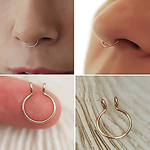 Nose Rings,Fake Nose Ring,Septum Nose Ring,Piercing Jewelry Gift for Men Women,Fashion Thin Brass Non-Piercing Loop Open Nose Ring Women Jewelry Charm Decor - Rose Gold