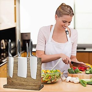 Magnetic Knife Block Wood Knives Storage Holder Double Side Magnet Magnetic Knife Board (Knives Not Included) Kitchen Cutlery Block with Anti Slip Pads Space Saver Magnetic Block Organizer