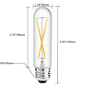 Yaoten T10(T30) E26 TDimmable Led Edison Bulb, Tubular Vintage, Equal 25 Watt Incandescent Bulb, 2W Warm White 2700K for Chandeliers, Ceiling Fan, Wall scones, Pendant, 3 Pack