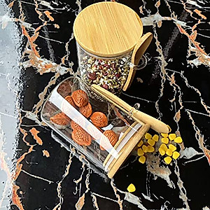 Piscepio Glass Jar Containers with Bamboo Airtight Lid Wooden Spoon Scoop Food Storage Canister Clear Glass Containers Kitchen Organization Jars 2 Pcs 18.5 OZ