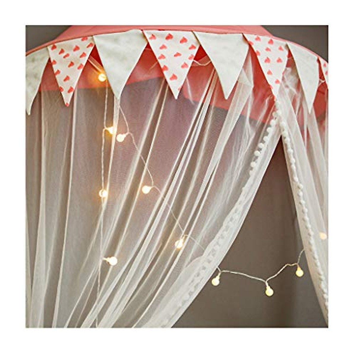 OldPAPA Princess Bed Canopy for Children, Toddler Bed Mosquito Net Crib Gauze Curtain Tent Half-Round Dome Reading Corner Tent Room Decor, Red