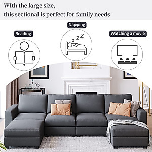 Voohek Sectional Sofa Upholstered Lounge Couch, for Living Room, Apartment, Grey