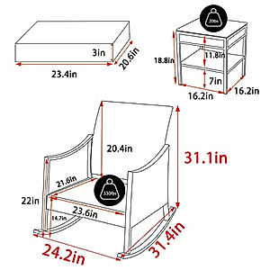 VEIKOU Patio Furniture Set Rocking Bistro Set, 3 Pc Outdoor Wicker w/Upgraded 3'' Thicken Cushion, Rattan Chair Conversation Sets with Glass Coffee Table, Grey/Black