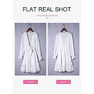 Dokotoo Womens Ladies Summer Ruffle Elegant Long Sleeve Empire Waist Tie Knot Cute Chiffon Boho Beach Bohemian Tunic Swing A Line Mini Short Skater Dresses 2025 Party Dresses for Women Apricot M