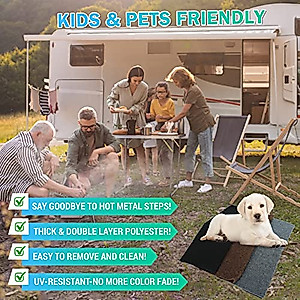 RV Steps Covers Rugs 3 Pack, 22 Inch Wide RV Camper Step Stair Covers, Wrap Around Camper Stair Rugs Radius Carpet with Spring Hooks, Grey