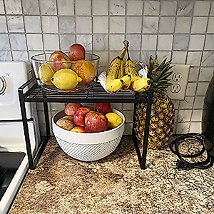 Aksipo 2 Pack Stackable Cabinet Shelf Cupboard Stand Spice Rack Pantry Shelf Kitchen Countertop Organizer Shelf, 13'' Sturdy Metal Frame Rust Resistant Nonslip Black