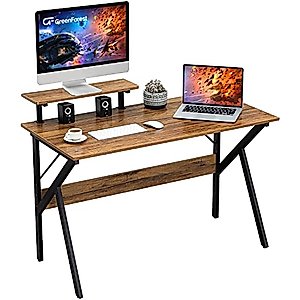 GreenForest Home Office Desk with Monitor Shelf Computer Gaming Desk 47 inch Writing Study Table for Workstation, Walnut
