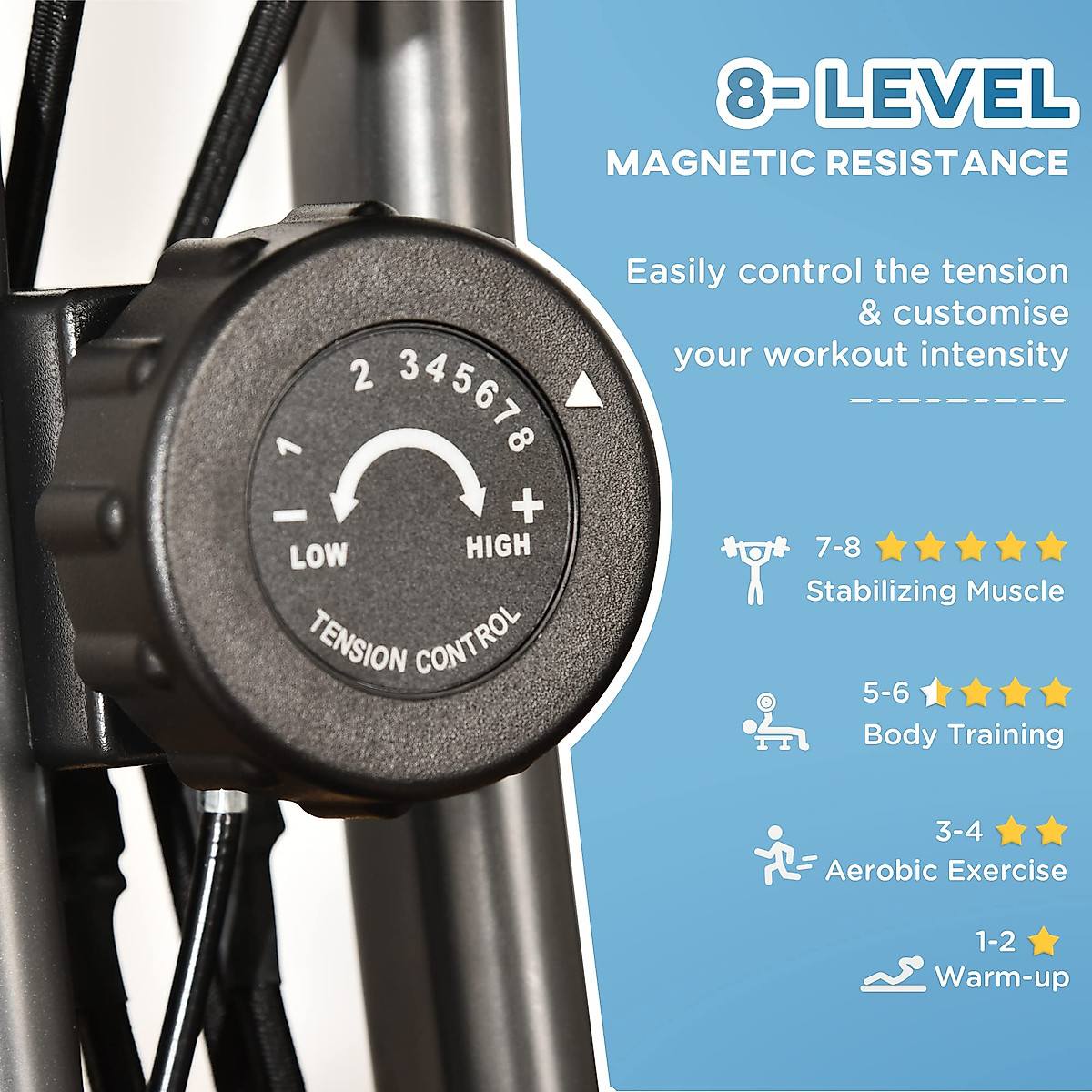 Soozier Folding Exercise Bike, 3-in-1 Recumbent Exercise Bike, Upright Workout Bike & Arm Resistance Bands, Adjustable Seat, 8-Level Magnetic Resistance, Blue