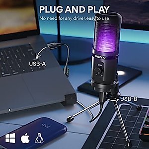 MAONO USB Gaming Microphone for PC, Computer Condenser Mic with Gain Knob, RGB Light, Tripod Stand for Recording, Podcasting, Streaming, Compatible with PS5 PS4 Mac Laptop Desktop (PM461TR RGB)