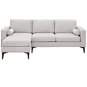 Merax 86" Convertible, Modern Chenille Fabric, L-Shaped Couch 3-Seat Sofa Sectional with Reversible Chaise (2 Pillows), Combo, Beige