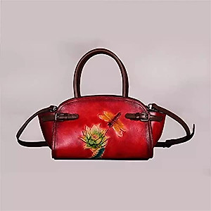 ZHUHW Leather Women's Bag Flower Handbag Hand-Painted Chinese Style Floral -Shoulder Messenger Bag (Color : D, Size