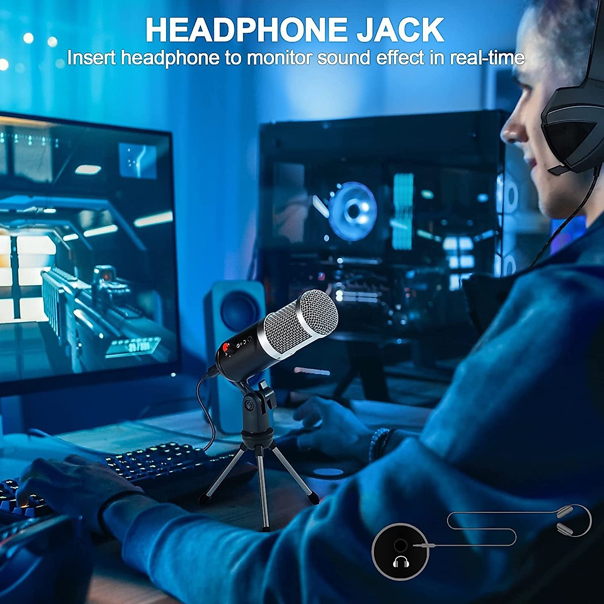 BLOUEFOZ USB Microphone, Computer Podcast Cardioid Condenser PC Mic with Tripod Stand for Recording,Gaming,Compatible with Laptop Desktop Mac & Windows