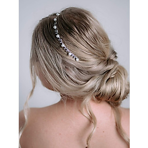 SWEETV Pearl Silver Bridal Headband-Single Hair Band Tiara Flower Wedding Headpiece Jewelry Bridal Hair Accessoires for Women