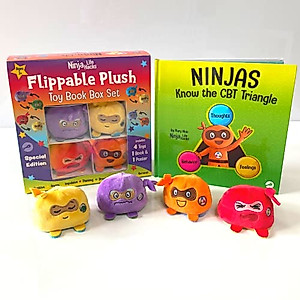 Ninja Life Hacks Flippable Toy CBT Book Box Gift Set (Angry Ninja + Positive Ninja, Nervous + Calm Ninja, Anxious + Brave Ninja, Thinking + Impulsive Ninja)