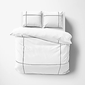 Kotton Culture 3 Piece Luxe Geo Geometric Duvet Cover Set with Zipper Closure & Corner Ties 100% Egyptian Cotton Plush Modern 600 Thread Count (White, Queen)