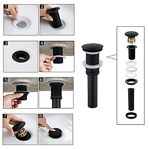 JOYWELL Pop Up Drain Matte Black Bathtoom Sink Drain Without Overflow Brass Bathtoom Sink Stopper with Anti Clog Filter