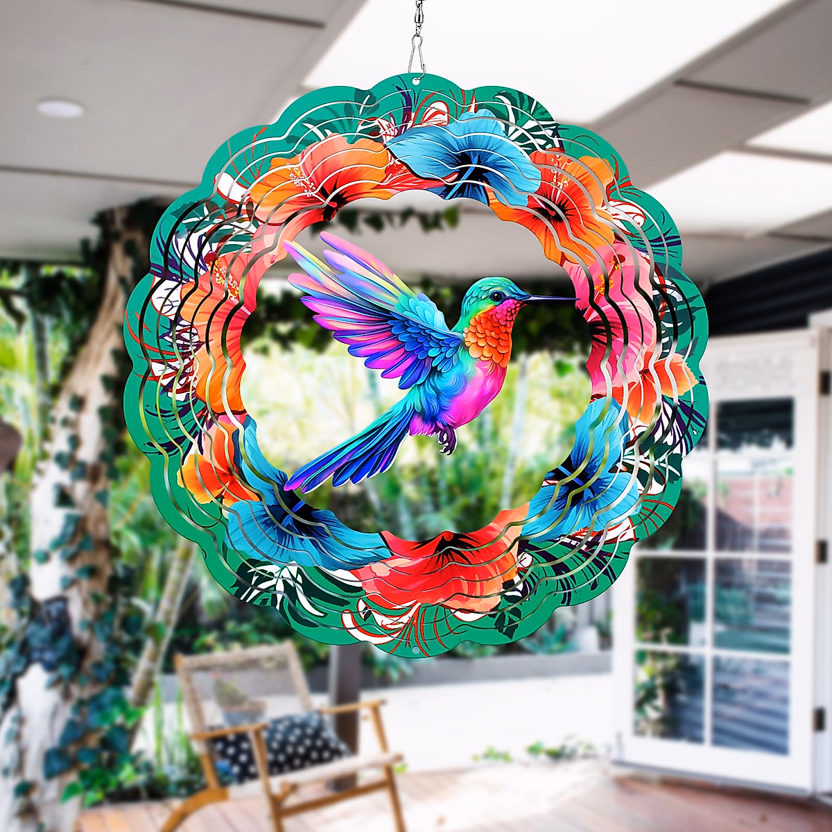 FANTAART Hummingbird Wind Spinners,12inch 3D Metal Wind Spinner Hanging Wind Spinner for Outdoor & Indoor Decorations Yard Art and Garden Clearance Decor Best Hummingbird Garden Gift