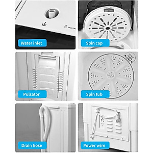 ROVSUN 21LBS Portable Washing Machine, Washer(14LBS) and Spinner(7LBS), Mini Compact Twin Tub Washer and Dryer Combo with Pump Draining, Great for Dorms Apartments RV Camping (White & Black)