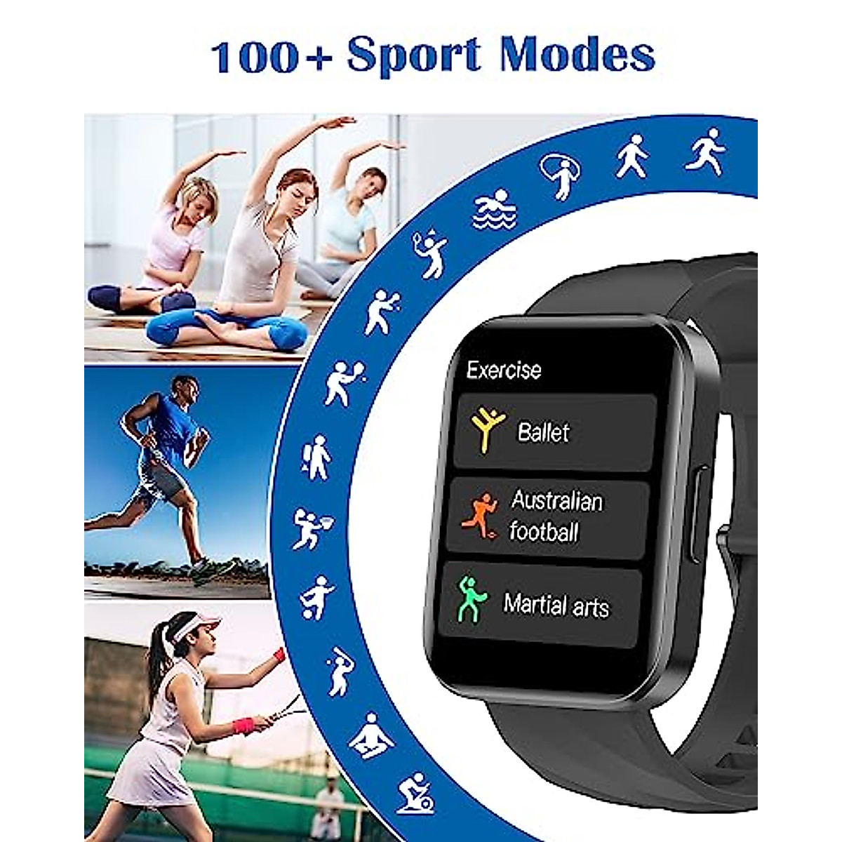 RUIMEN Smart Watches for Men Women (Answer/Make Calls) Compatible with iPhone/Android Phones, 2023 Ver. 1.85" HD Screen Fitness Tracker Heart Rate Monitor 100+ Sports Tracker Watch Waterproof (Black)