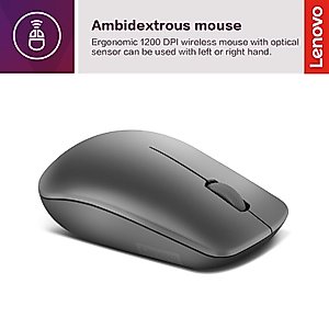 Lenovo 530 Full Size Wireless Computer Mouse for PC, Laptop, Computer with Windows - 2.4 GHz Nano USB Receiver - Ambidextrous Design - 12 Months Battery Life - Graphite Grey