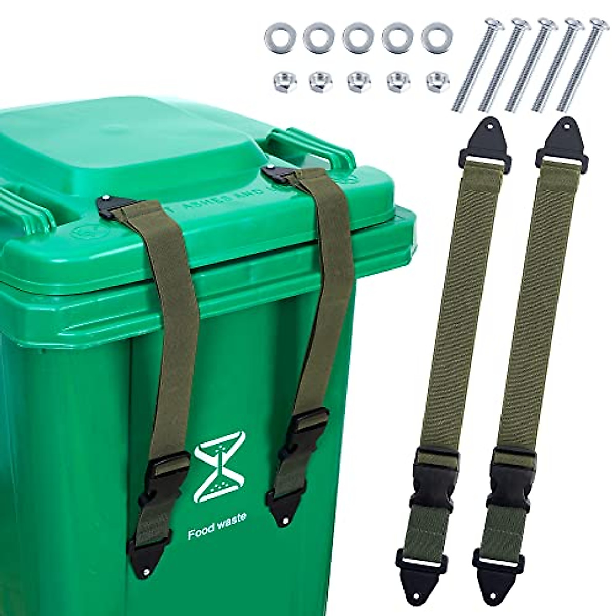 Bylion 2 Pack Trash Can Lid Lock, Outdoor Garbage Can Locks for Animals Proof Universal Lid Lock Stretchable Elastic Strap to Prevent Rust Trash Can Locks for Animals, Squirrels, Dogs, Raccoons