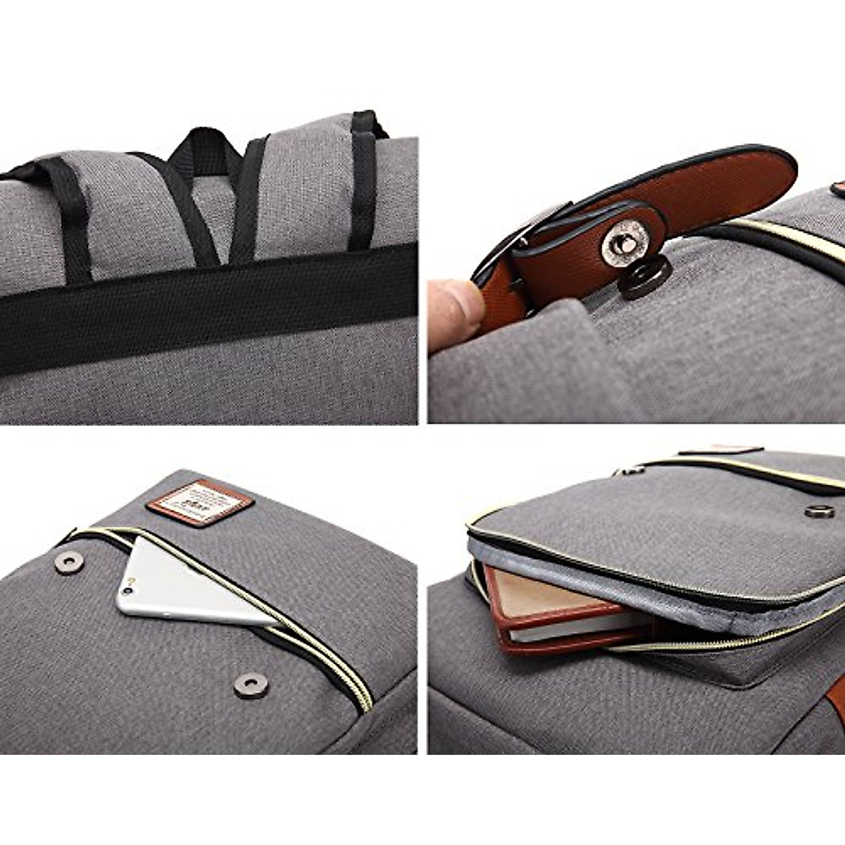 Furivy Unisex Oxford Retro Style Laptop Backpack College School Bag Student Daypack Rucksack Light Gray