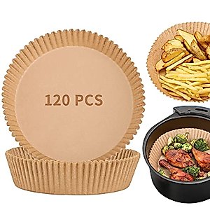 Air Fryer Disposable Paper Liner, 120 Pcs Liners for Air Fryer , Non-stick Parchment Paper for Frying, Baking, Cooking, Roasting and Microwave - Unbleached, Oil-proof, 6.3-inch