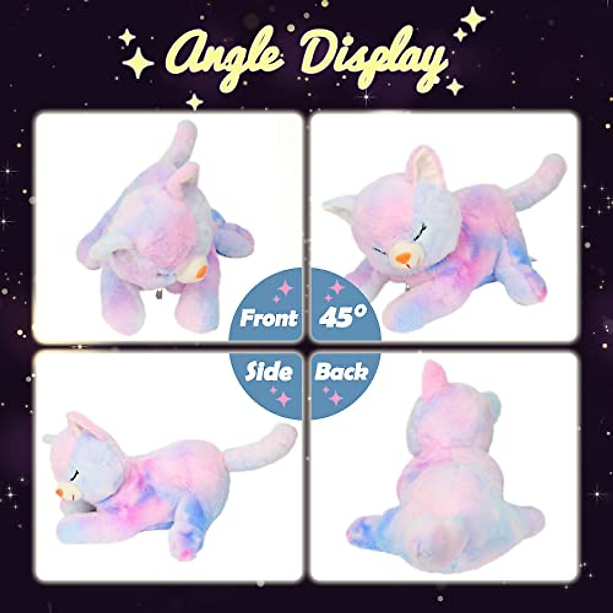 Hopearl LED Plush Cat Light up Stuffed Mommy Cat with 3 Baby Kittens in her Tummy Stuffed Animal Playset Night Lights Glow in The Dark for Mom Kids Toddler Girls, Rainbow, 18''