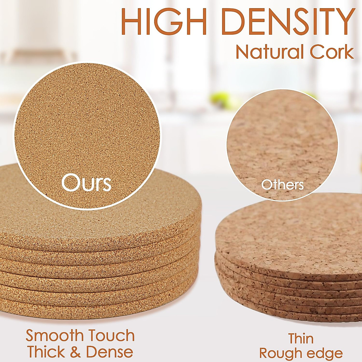 6 Pack Cork Trivets for Hot Dishes, 8" High-Density Thick Cork Trivets for Hot Pots and Pans, Heat Resistant Cork Hot Pads for Kitchen, Multifunctional Corkboard for Cork Plant Coasters and DIY Crafts