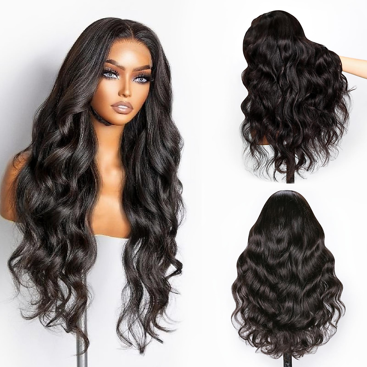Aamzic Body Wave 360 Lace Front Wigs Human Hair 12A 360 Full Lace Front Wigs 220% Density Pre Plucked with Baby Hair Brazilian Virgin Human Hair Wig Bleached Knots for Women 20inch