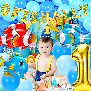 PHOGARY Fish Balloons for Ofishally One Birthday Decorations, O Fishally 1st Birthday Balloons, Mylar Gone Fishing Balloon Sea Animal Party Balloon Clownfish Foil Balloons, Fishing Baby Shower Decor