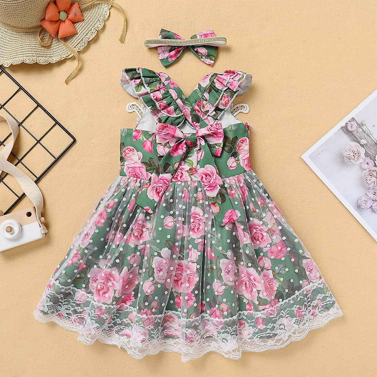 Birthday Dress for Toddler Girls,Boho Retro Tulle Tutu Dress A-Line Summer Party Princess Dress Sleeveless Backless Ruffle Swing Dresses for Christmas Baby Shower Gray Green-tulle 6-12 Months