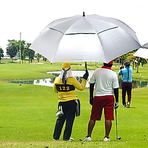 G4Free 72 Inch Huge Golf Umbrella UV Protection Auto Open Windproof Umbrella Oversized Extra Large Vented Double Canopy for Family (Silver/Blue)