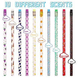 SAIWEILAI ONLINE 100 Pieces Scented Pencils School Pencils Cylinder Wood Pencils Smelly Pencils with Fruit Elements for Teachers Children Classrooms and Party Gifts Supplies, 10 Styles (100)