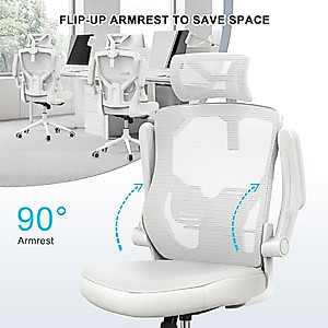 𝑯𝑶𝑴𝑬 𝑶𝑭𝑭𝑰𝑪𝑬 𝑪𝑯𝑨𝑰𝑹, Ergonomic Mesh Desk Chair, High Back Computer Chair- Adjustable Headrest with Flip-Up Arms, Lumbar Support, Swivel Executive Task Chair (Modern, White)