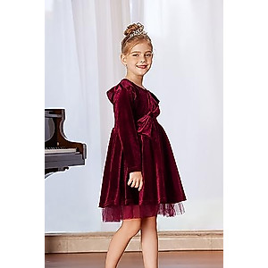 GRACE KARIN Girls Red Velvet Dress Crew Neck Christmas Fall Winter Party Dresses Size 5-6