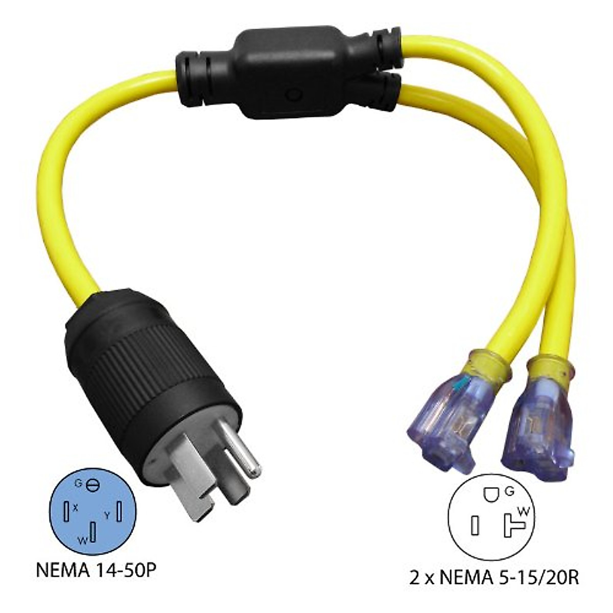 Conntek Y1450520S NEMA 14-50 50-Amp 125/250-volt RV/Generator Y-Adapter Plug to U.S. 15/20-Amp Female Connectors
