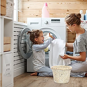 Zerodeko Woven Hamper 2pcs Rattan Trash Can Woven Water Hyacinth Wicker Waste Basket Garbage Container Bin Plant Pot Laundry Basket for Bathroom Kitchen Woven Baskets