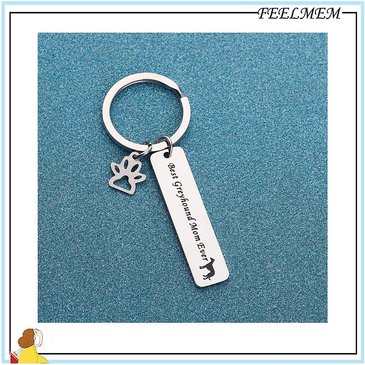 FEELMEM Dog Lover Gift Greyhound Mom Gift Best Greyhound Mom Ever Keychain Gift for Greyhound Owner Dog Mom Fur Mama Gift