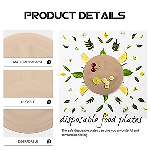 Cabilock 20pcs Degradable dinner plate 2 biodegradable paper plates Sectional Meal Tray dessert plate wedding paper plates 3 sectional round serving tray cereals clamshell wheat straw food