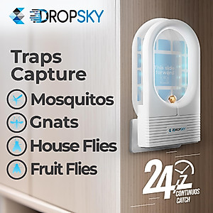 Dropsky Indoor Flying Insect Trap - Plug-in Bug Light Trap for Fruit Flies, Gnats and Houseflies - Odorless and Mess Free (2 Traps + 2 Glue Cards)