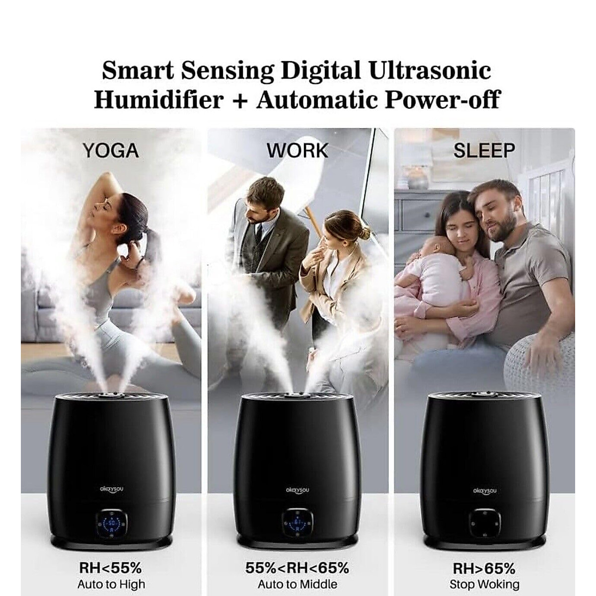 Okaysou Humidifiers, 6L Smart Humidifier and Diffuser for Bedroom Large Room W/Remote Control, Filterless, 50 Hour Top Fill Cool Mist Humidifiers with Humidistat for Babies, Plant, Sleep Mode, Timer