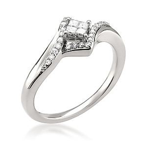 Beyond Brilliance 1/4 Carat Diamond, Invisible-Set 14K White Gold Princess Cut & Round Diamond Invisible-Set Engagement Ring (I-J, I1-I2)